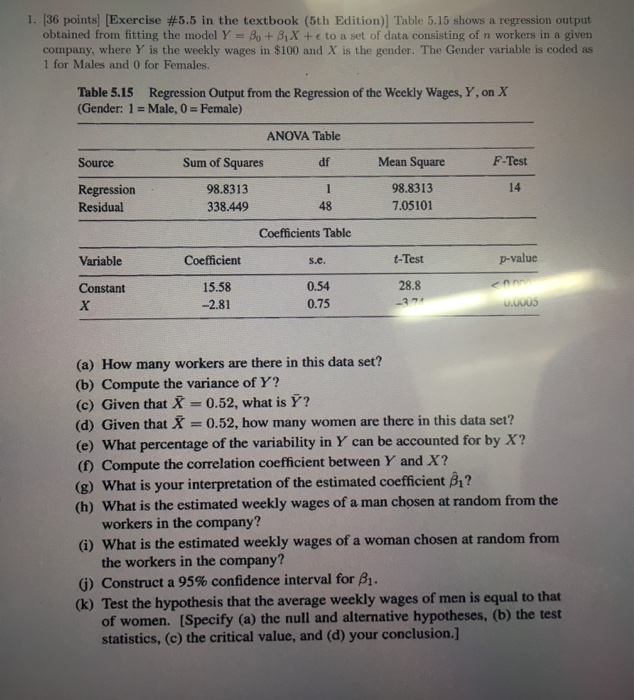 Solved Regression analysis by example 5.15 I wonder | Chegg.com