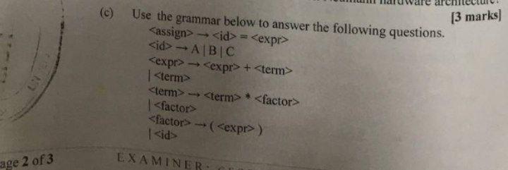Solved Q1. show a left derivation for the sentence . Q2. | Chegg.com