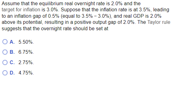 Solved Assume that the equilibrium real overnight rate is | Chegg.com