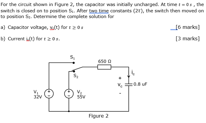[Solved]: For the circuit shown in Figure 2, the capacitor