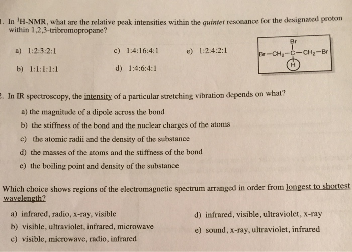 Solved In^1 H-NMR, what are the relative peak intensities | Chegg.com