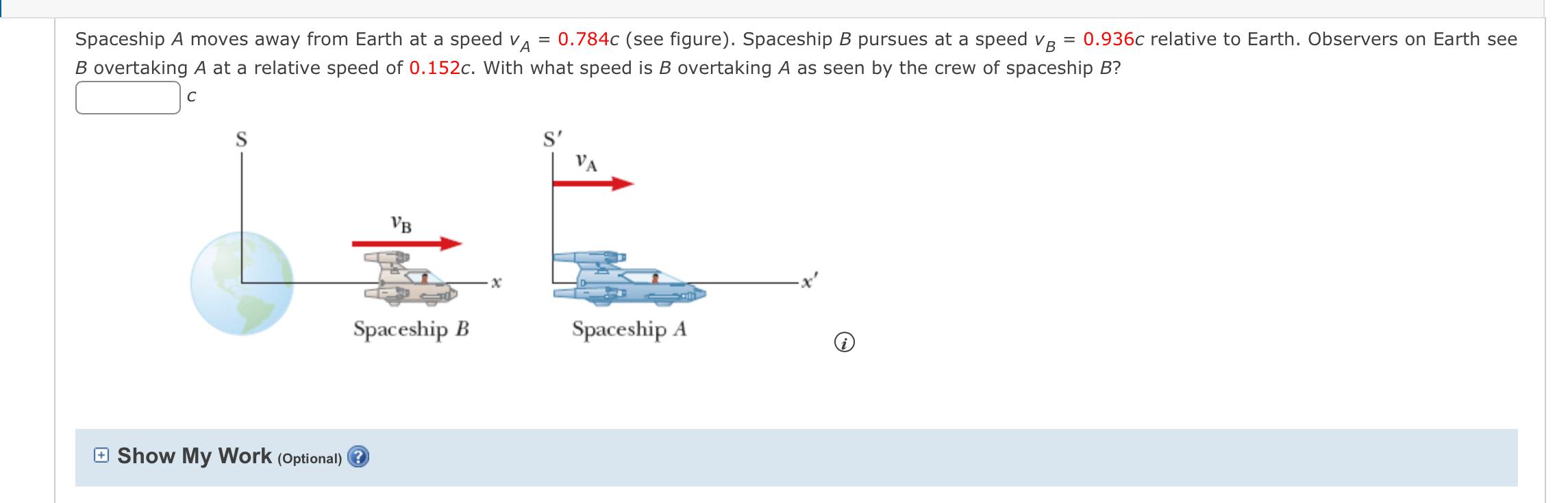 Solved Spaceship A moves away from Earth at a speed | Chegg.com