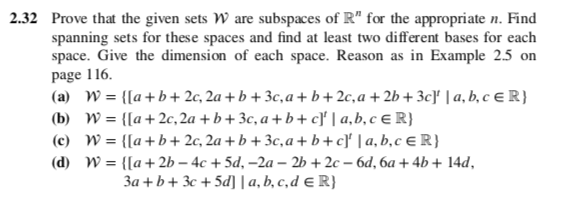 Solved 2.32 Prove that the given sets W are subspaces of R" | Chegg.com