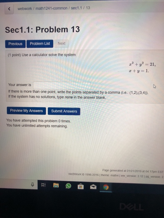 Solved webwork/math1241-common /sec1.1/13 Sec1.1: Problem 13 | Chegg.com