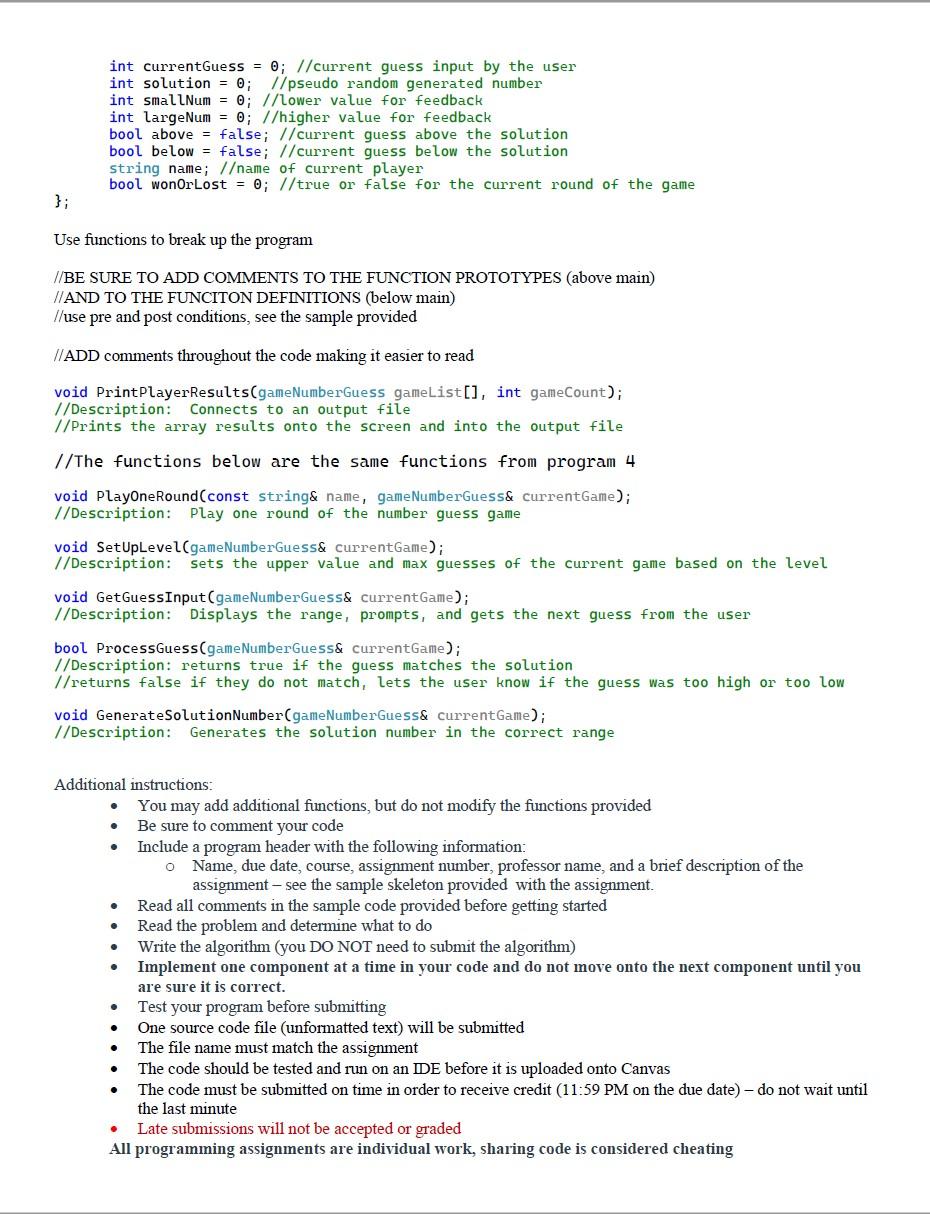 Solved COP 3014-program 5- game, number guess array | Chegg.com