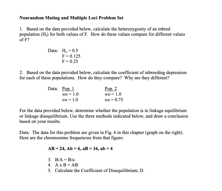 Solved Nonrandom Mating and Multiple Loci Problem Set 1. | Chegg.com