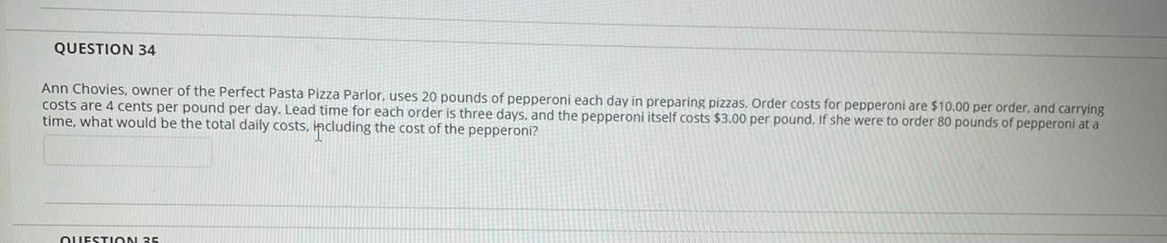 Solved QUESTION 34 Ann Chovies, owner of the Perfect Pasta | Chegg.com