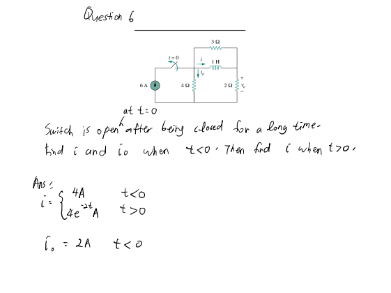 Solved Question 6 30 w 10 IH 6A 222 at t:o Switch is open | Chegg.com