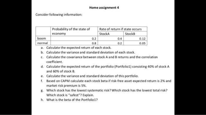 Solved Home assignment 4 Consider following information | Chegg.com Solved Home assignment 4 Consider following information | Chegg.com