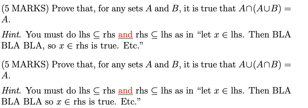Solved (5 MARKS) Prove that, for any sets A and B, it is | Chegg.com