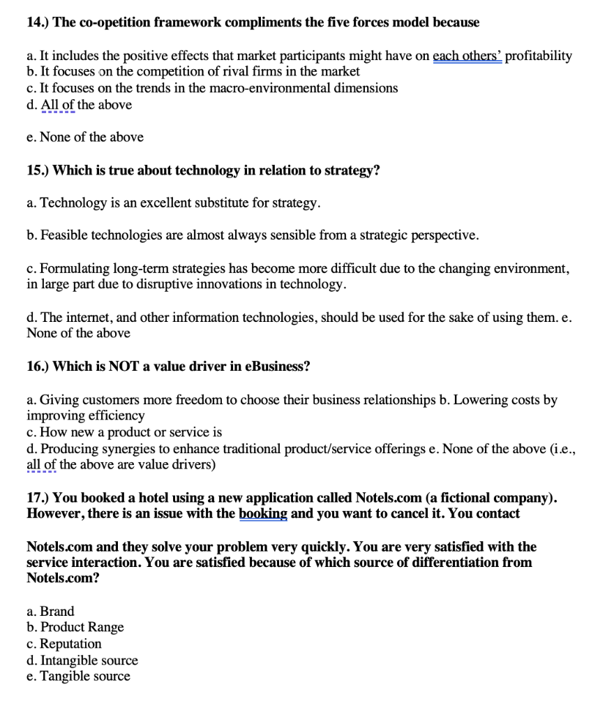 Solved 14.) The co-opetition framework compliments the five | Chegg.com
