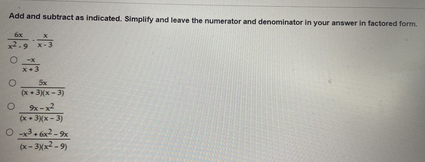 Solved Add and subtract as indicated. Simplify and leave the | Chegg.com