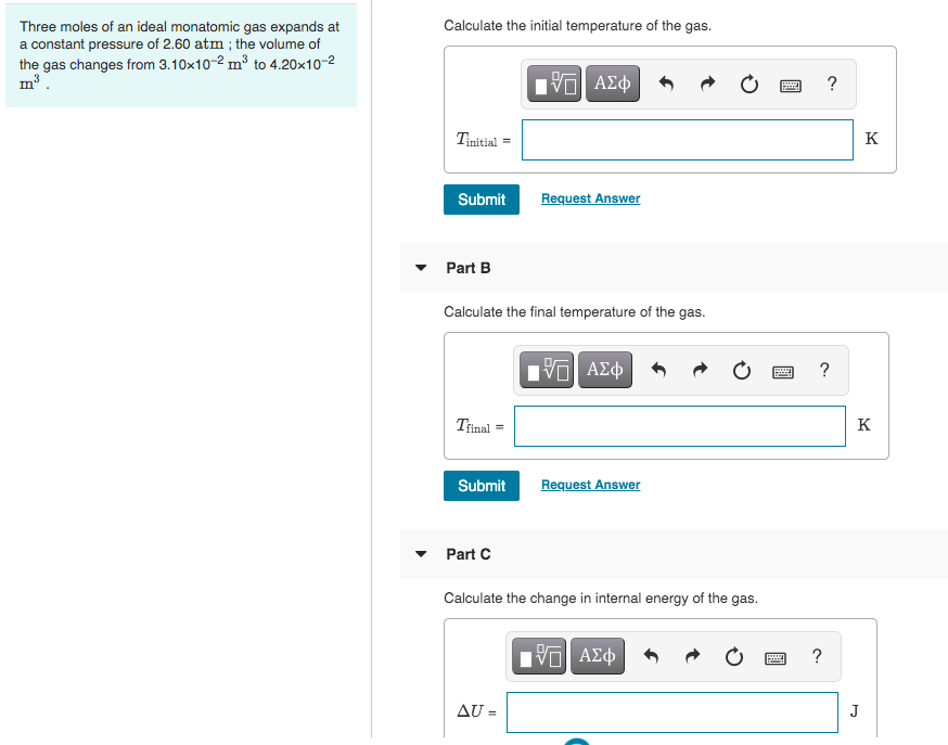 Solved Calculate the initial temperature of the gas. Three | Chegg.com