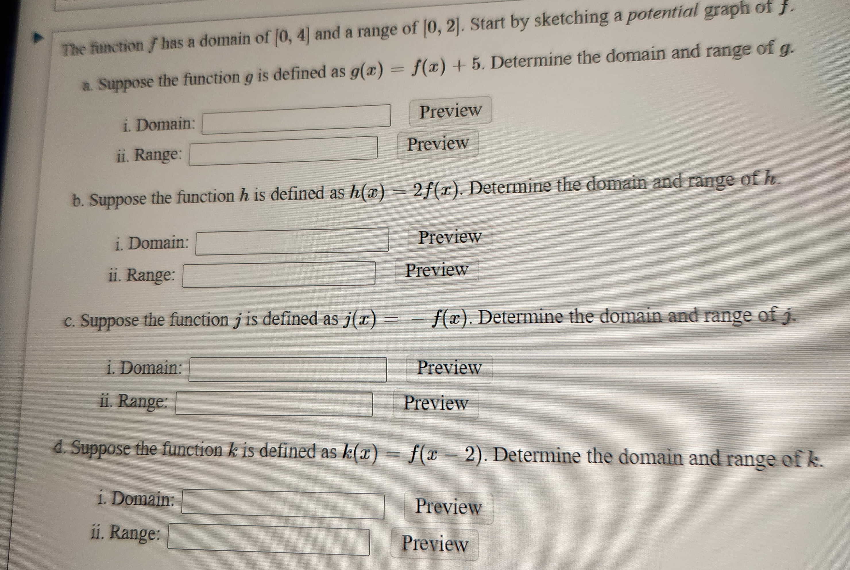 Solved The function f has a domain of [0,4] and a range of | Chegg.com