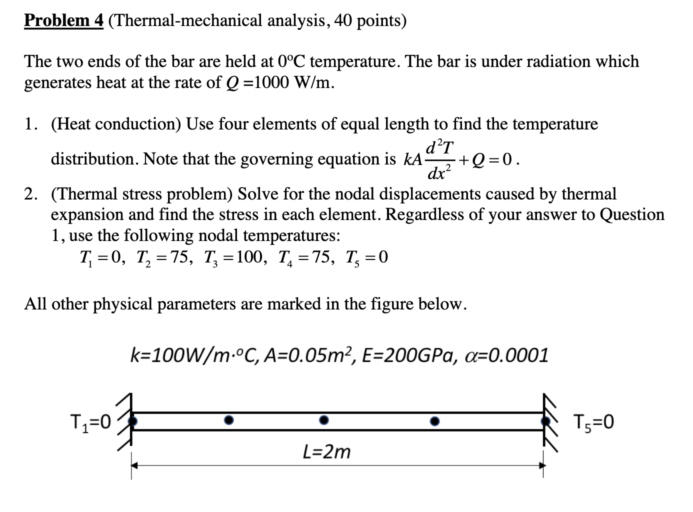 Solved Problem 4 (Thermal-mechanical analysis, 40 points) | Chegg.com