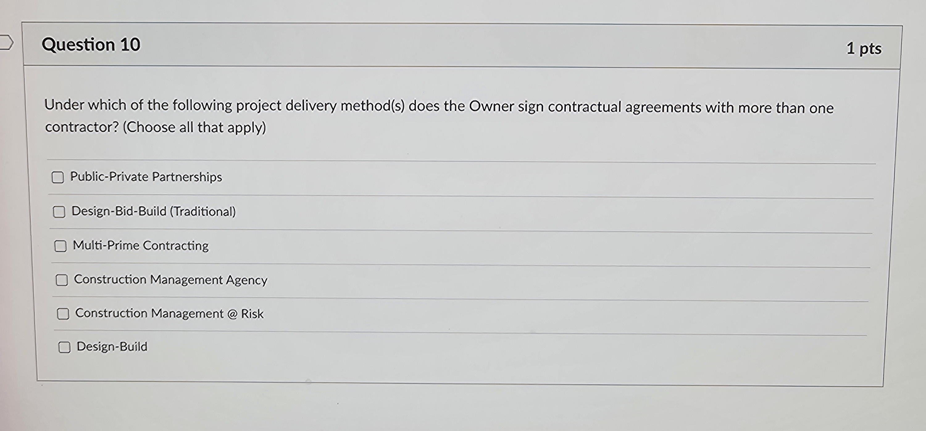 Solved Under which of the following project delivery | Chegg.com