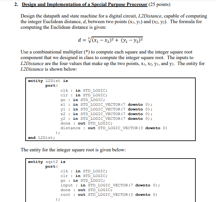 2. Design and Implementation of a Special Purpose | Chegg.com
