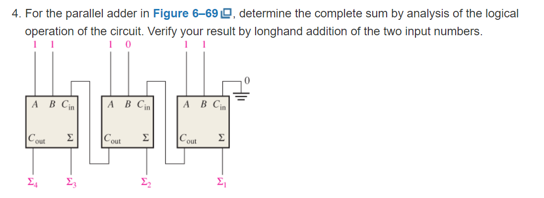 Solved 4. For the parallel adder in Figure 6-69므, determine | Chegg.com