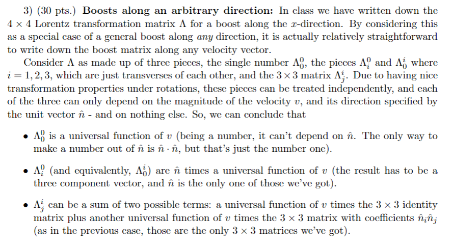 Solved 3) (30 pts.) Boosts along an arbitrary direction: In | Chegg.com
