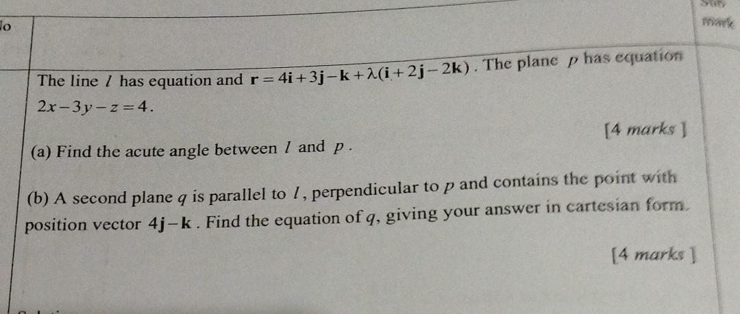 Solved The line l has equation and r=4i+3j−k+λ(i+2j−2k). The | Chegg.com