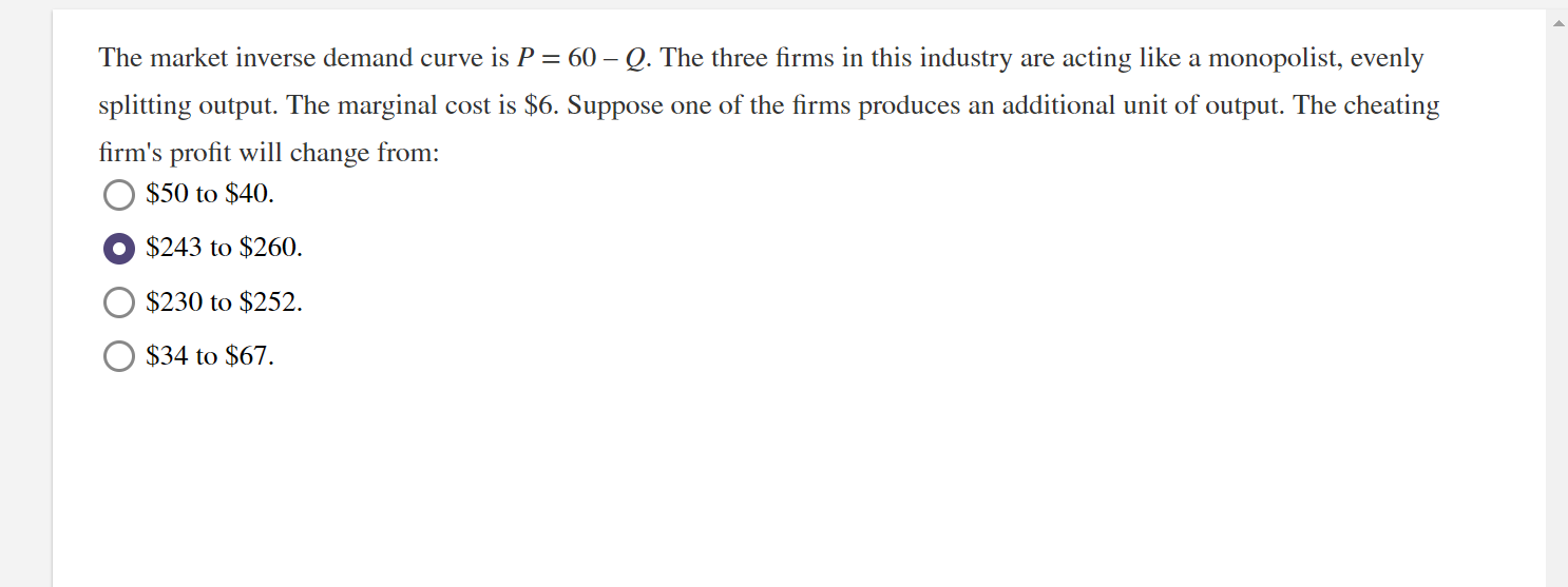 Solved The market inverse demand curve is P = 60 – Q. The | Chegg.com