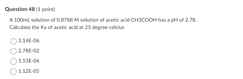 Solved A 100 mL solution of 0.8788M solution of acetic acid | Chegg.com