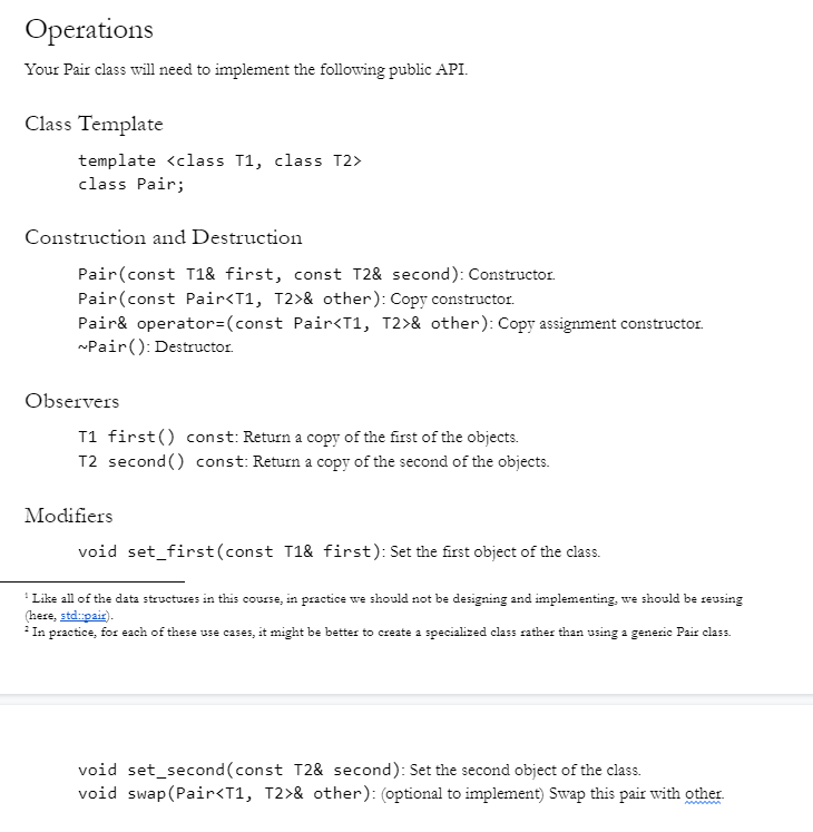 Solved Implementation Implement the class Pair. Remember | Chegg.com