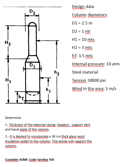 Solved Design data Column diameters: D1=2.5 | Chegg.com