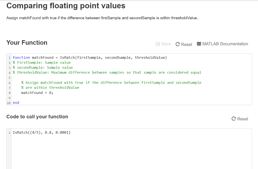 Comparing Floating Point Values Assign Matchfound