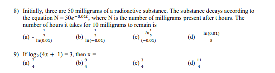 Solved 8) Initially, three are 50 milligrams of a | Chegg.com