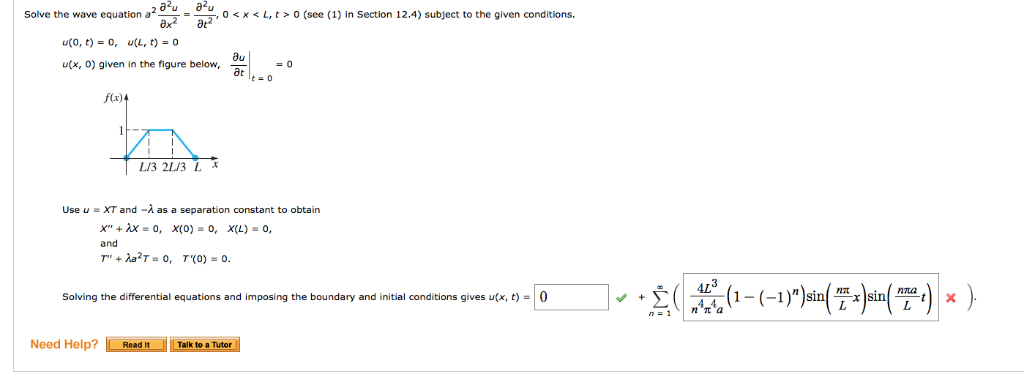 Solved ax2 a2 u(0, t) = 0, u(L, t) = 0 u(x, 0) given in the | Chegg.com