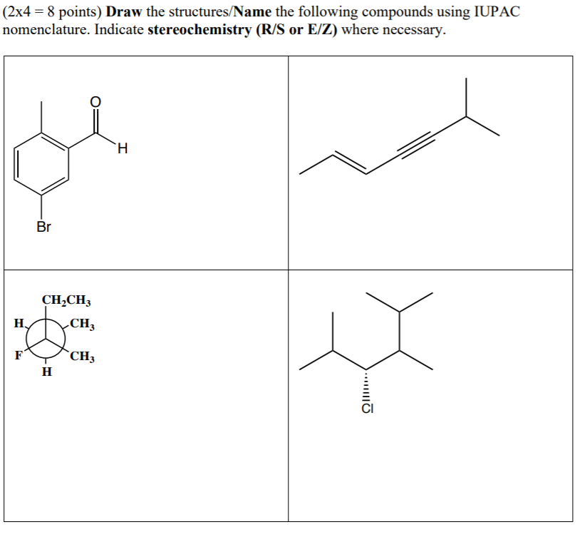 Solved (2x4 = 8 points) Draw the structures/Name the | Chegg.com