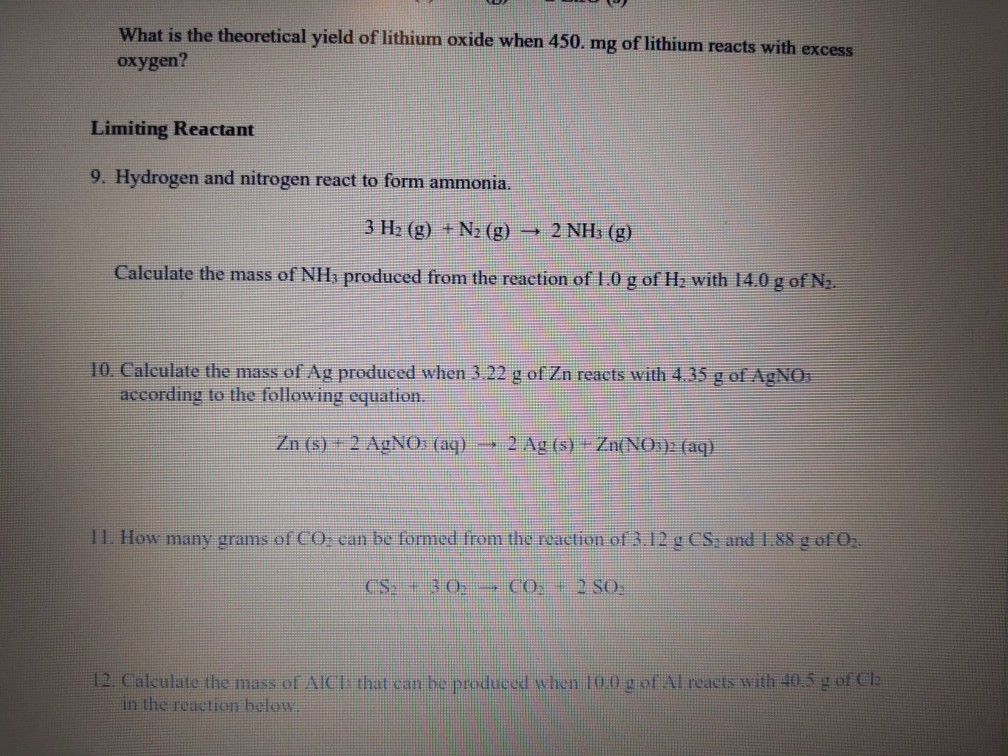 Solved LU What is the theoretical yield of lithium oxide | Chegg.com