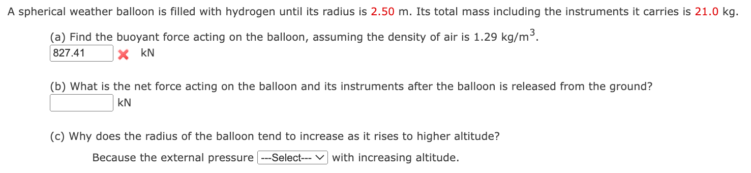 Solved A spherical weather balloon is filled with hydrogen | Chegg.com