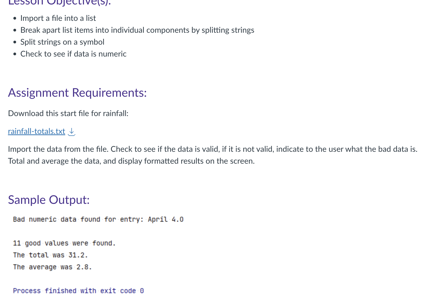 Solved - Import a file into a list - Break apart list items | Chegg.com
