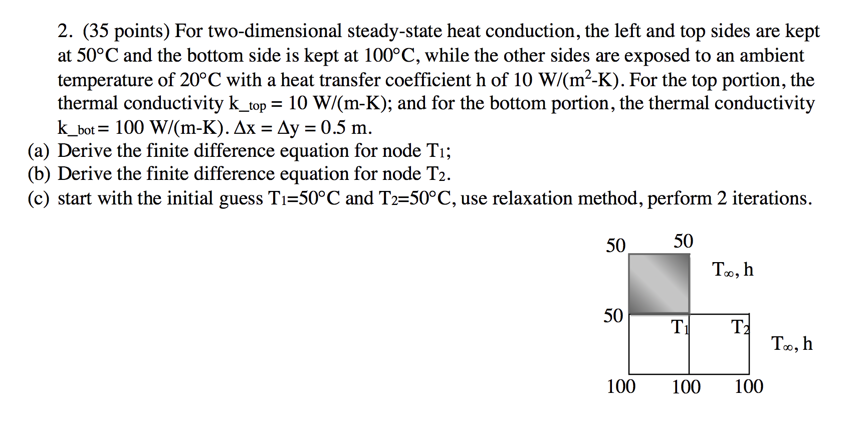 Solved 2. (35 points) For two-dimensional steady-state heat | Chegg.com