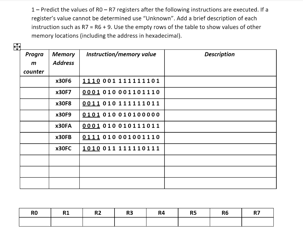 1 - Predict the values of R0 - R7 registers after the | Chegg.com