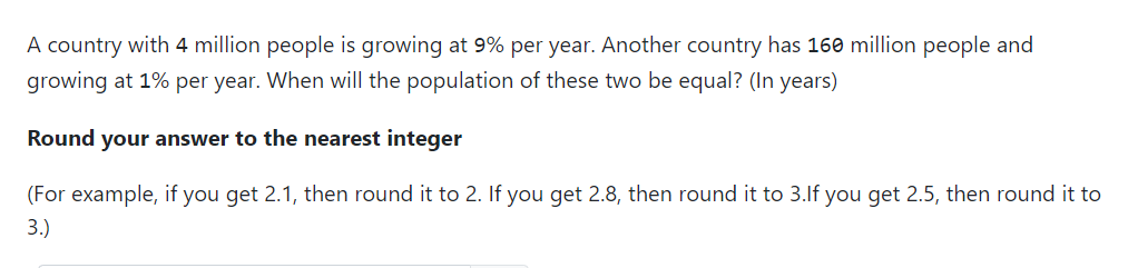 Solved A country with 4 million people is growing at 9% per | Chegg.com