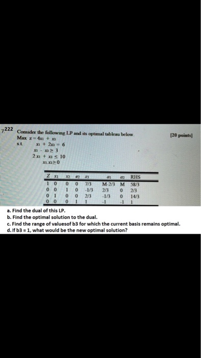 Solved 7222 Consider the following LP and its optimal | Chegg.com
