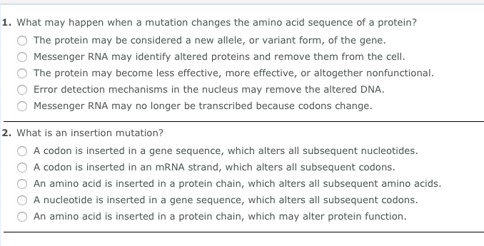 Solved 1. What may happen when a mutation changes the amino | Chegg.com