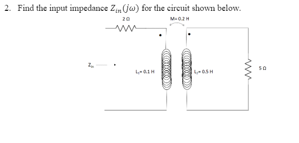 Solved 2. Find the input impedance Zin (jw) for the circuit | Chegg.com