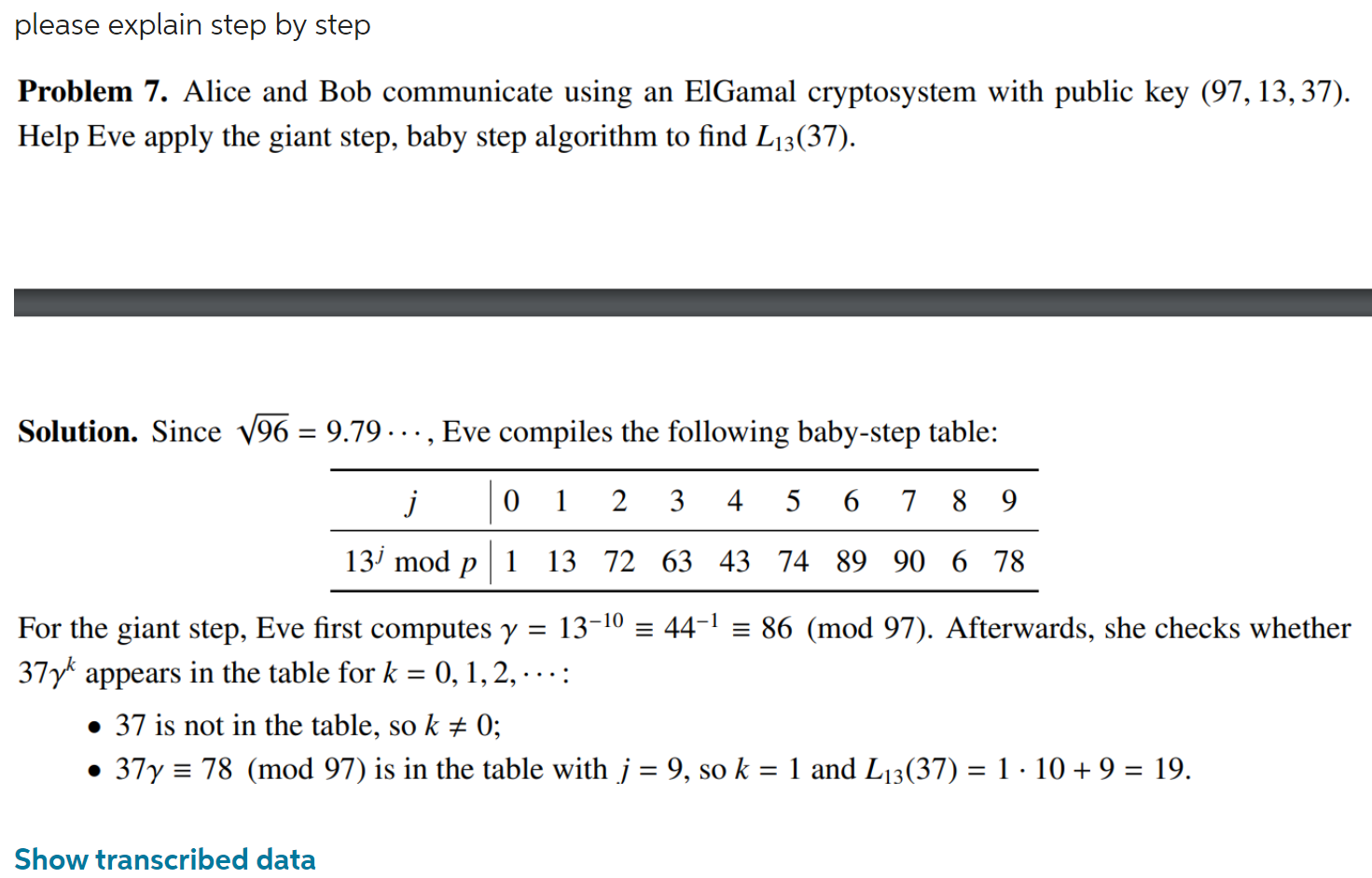 Solved Problem 7. Alice and Bob communicate using an ElGamal | Chegg.com