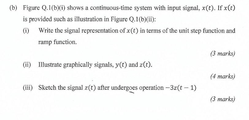 Solved (b) Figure Q.1(b)(i) shows a continuous-time system | Chegg.com