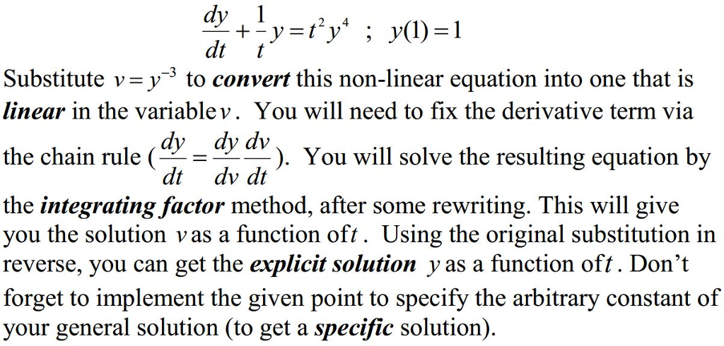 Solved Substitute v-y3 to convert this non-linear equation | Chegg.com