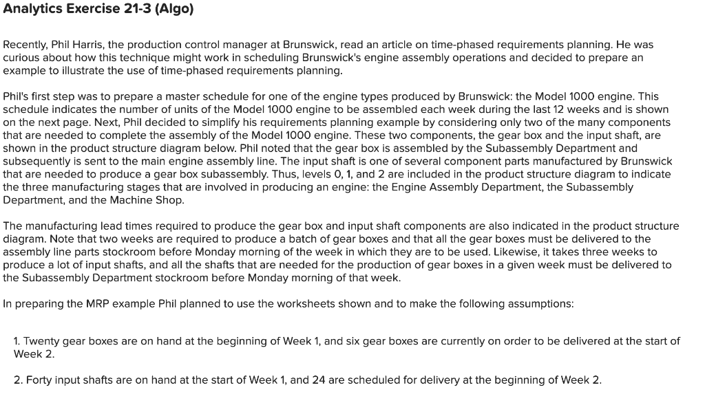 Solved Analytics Exercise 21-3 (Algo) Recently, Phil Harris, | Chegg.com