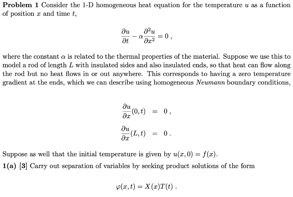 Solved Problem 1 Consider the 1-D homogeneous heat equation | Chegg.com