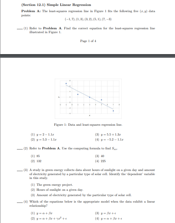 Solved (Section 12.1) Simple Linear Regression Problem A: | Chegg.com