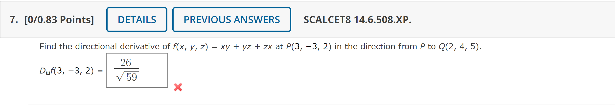 Solved 7. [0/0.83 Points] DETAILS PREVIOUS ANSWERS SCALCET8 | Chegg.com