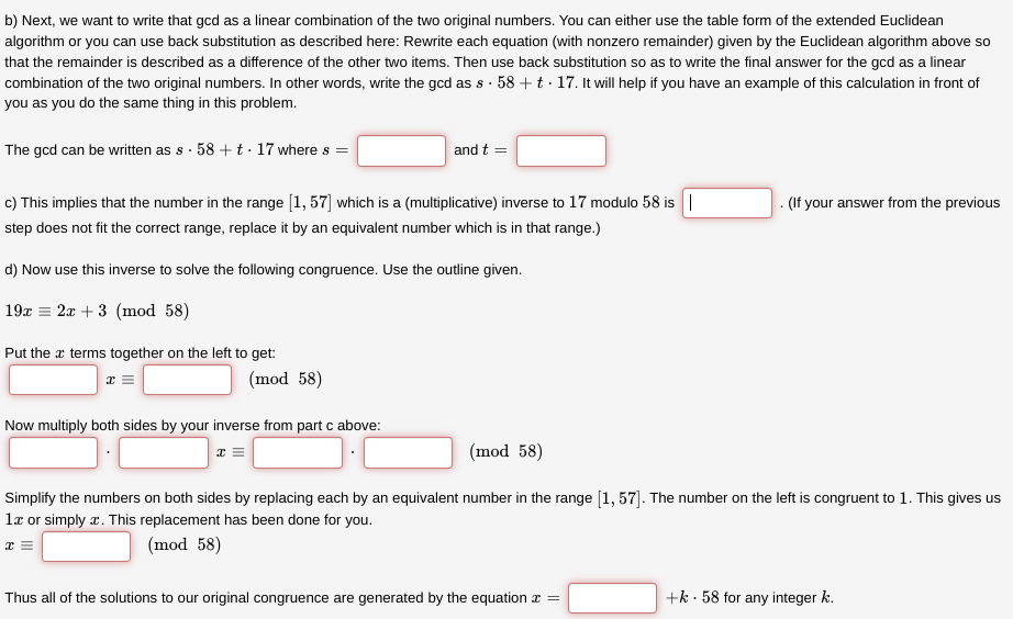 Solved b) Next, we want to write that gcd as a linear | Chegg.com