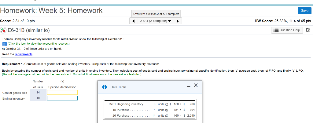 Solved Homework: Week 5: Homework Save Overview, question 2 | Chegg.com